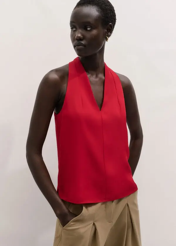ME+EM Silk V-neck Camisole Top With Tie Detail
