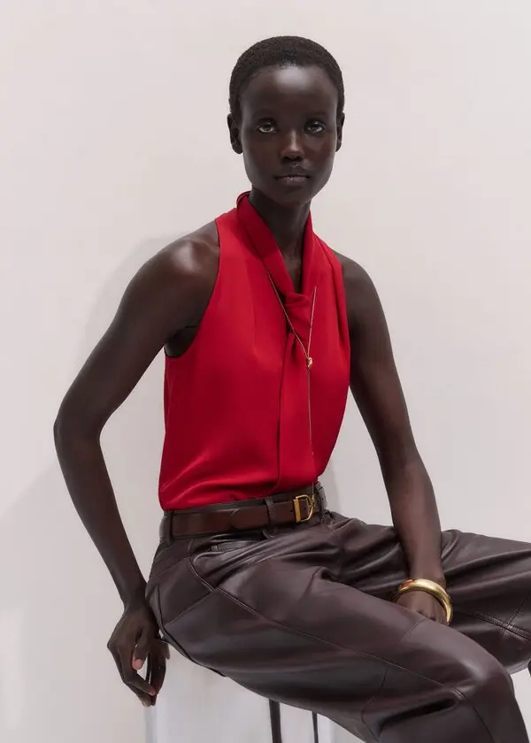 ME+EM Silk V-neck Camisole Top With Tie Detail