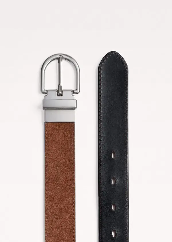 ME+EM Reversible Leather Belt With Silver Tone Buckle - Chestnut/black
