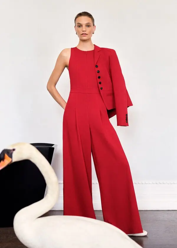 ME+EM Tailored Wide Leg Jumpsuit - Ruby Red