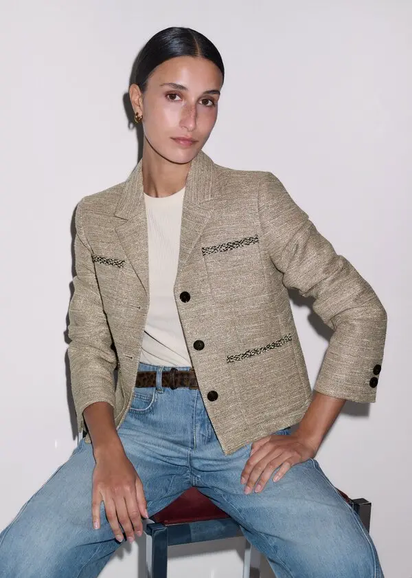 ME+EM Metallic Short Patch Pocket Jacket - Gold Multi