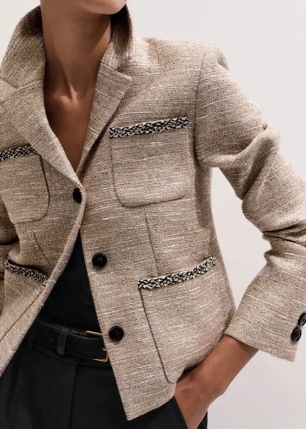 ME+EM Metallic Tweed Patch Pocket Jacket - Gold Multi