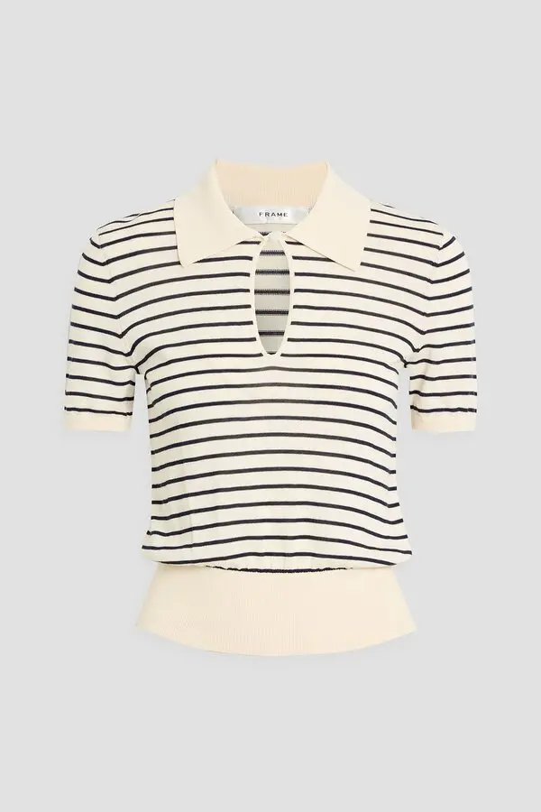 FRAME The Keyhole Striped Cotton And Modalblend Polo Shirt