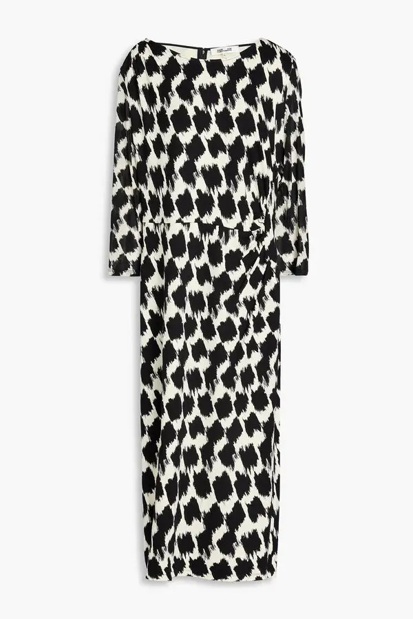 Diane Von Furstenberg Linea Printed Jersey And Mesh Midi Dress - Black