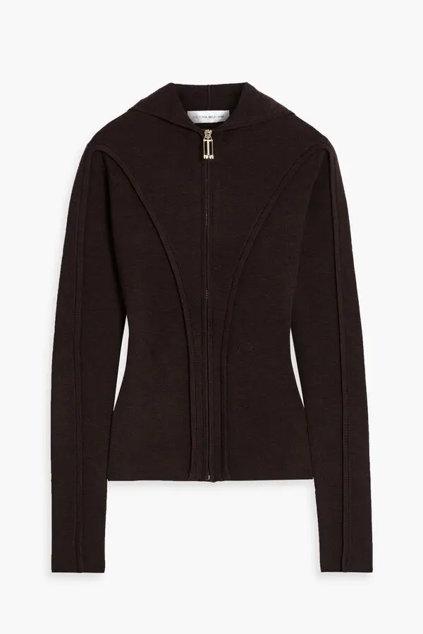Victoria Beckham Merino Wool-blend Zip-up Hoodie - Chocolate
