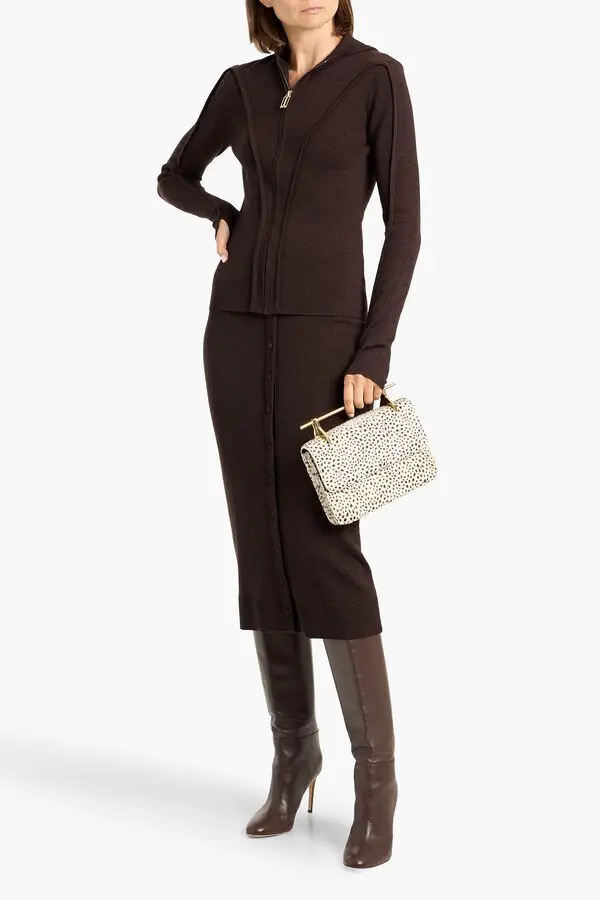 Victoria Beckham Merino Wool-blend Zip-up Hoodie - Chocolate