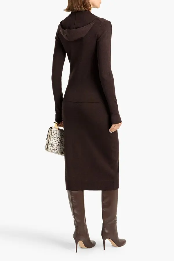 Victoria Beckham Merino Wool-blend Zip-up Hoodie - Chocolate