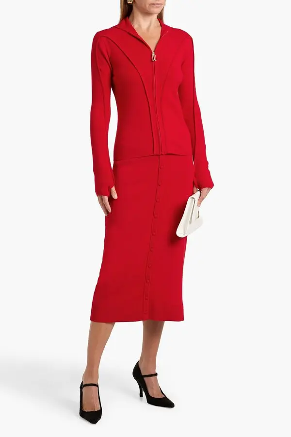 Victoria Beckham Merino Wool-blend Zip-up Hoodie - Red