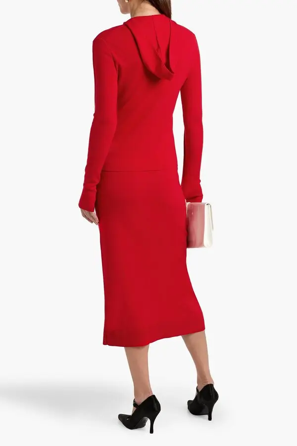 Victoria Beckham Merino Wool-blend Zip-up Hoodie - Red