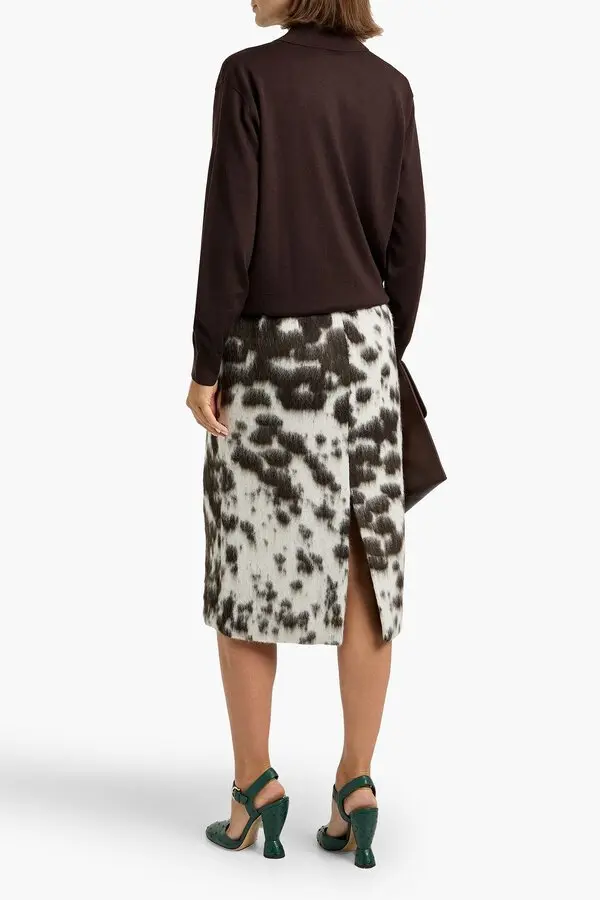 Dries Van Noten Brushed Leopard Print Wool Blend Skirt