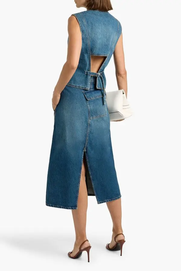 Victoria Beckham Asymmetric Denim Midi Skirt