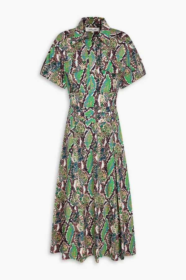 Diane Von Furstenberg Hadara Snakeprint Cottonblend Poplin Midi Shirt Dress - Multicolor