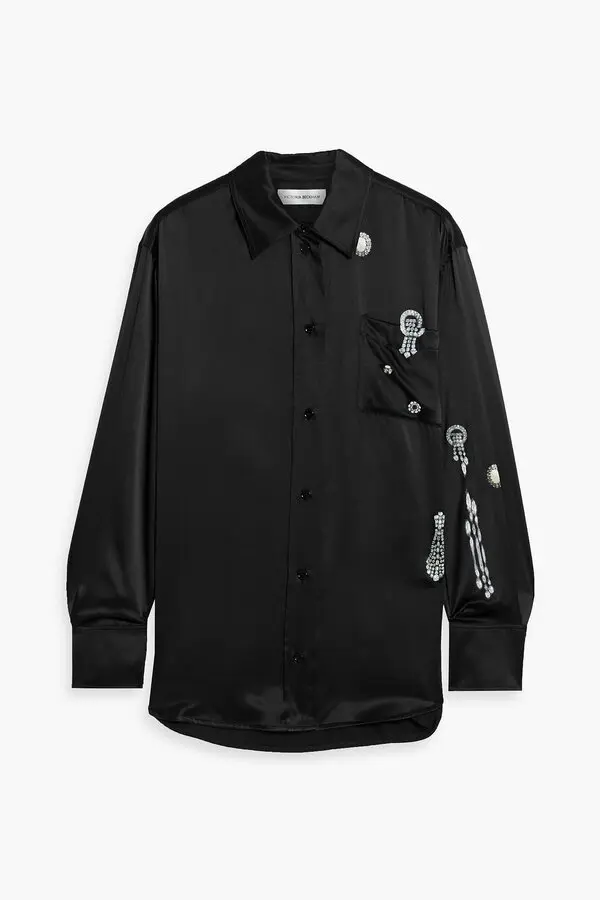 Victoria Beckham Printed Silk-satin Shirt - Black