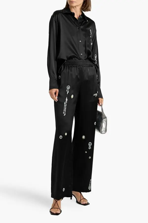 Victoria Beckham Printed Silk-satin Shirt - Black