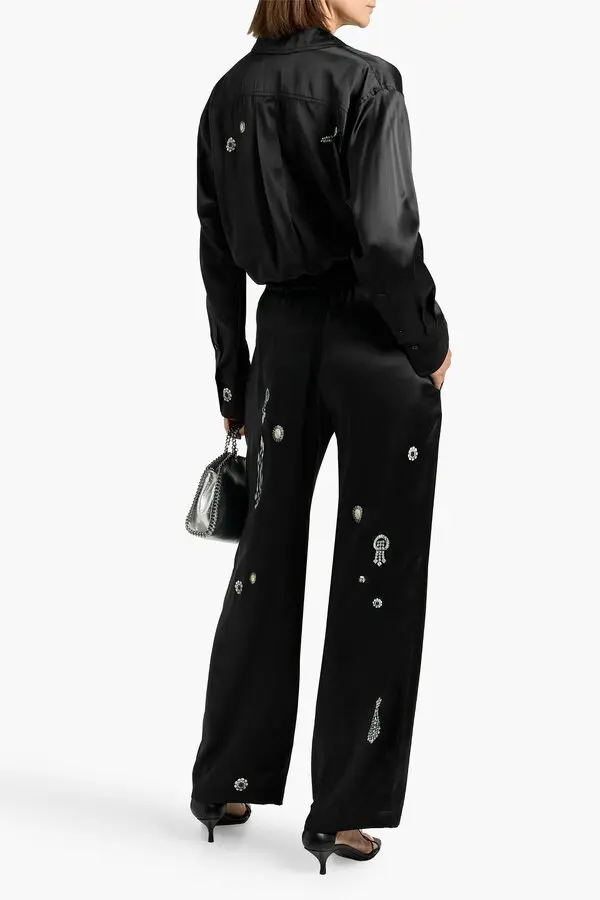 Victoria Beckham Printed Silk-satin Shirt - Black