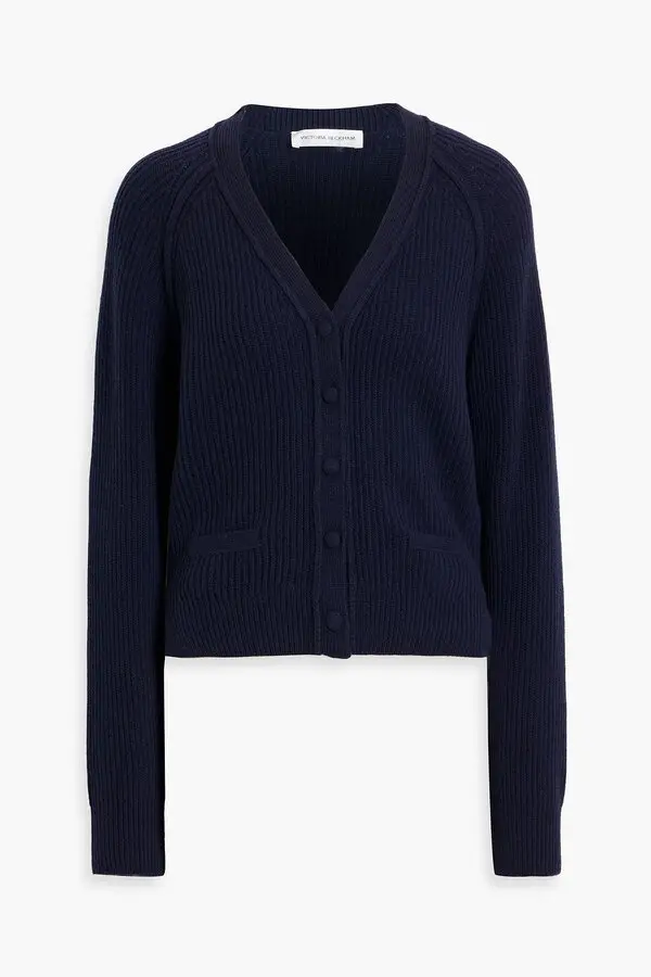 Victoria Beckham Ribbed Wool And Cashmere Blend Cardigan