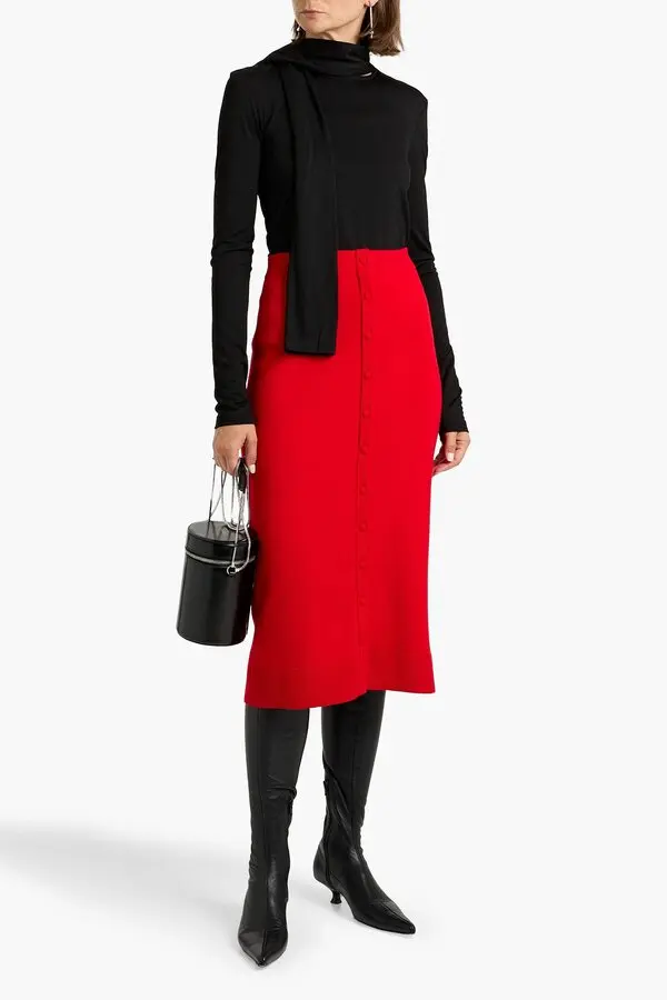Victoria Beckham Merino Woolblend Midi Pencil Skirt - Red