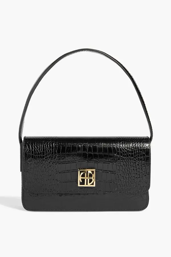 ANINE BING Elly Crocodile-effect Leather Shoulder Bag - Black