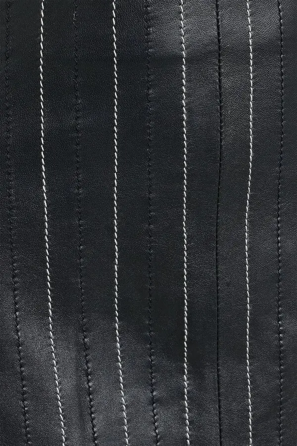 Victoria Beckham Embroidered Pinstriped Leather Midi Skirt