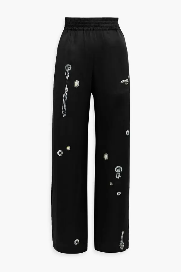 Victoria Beckham Printed Silk-satin Wide-leg Trousers - Black