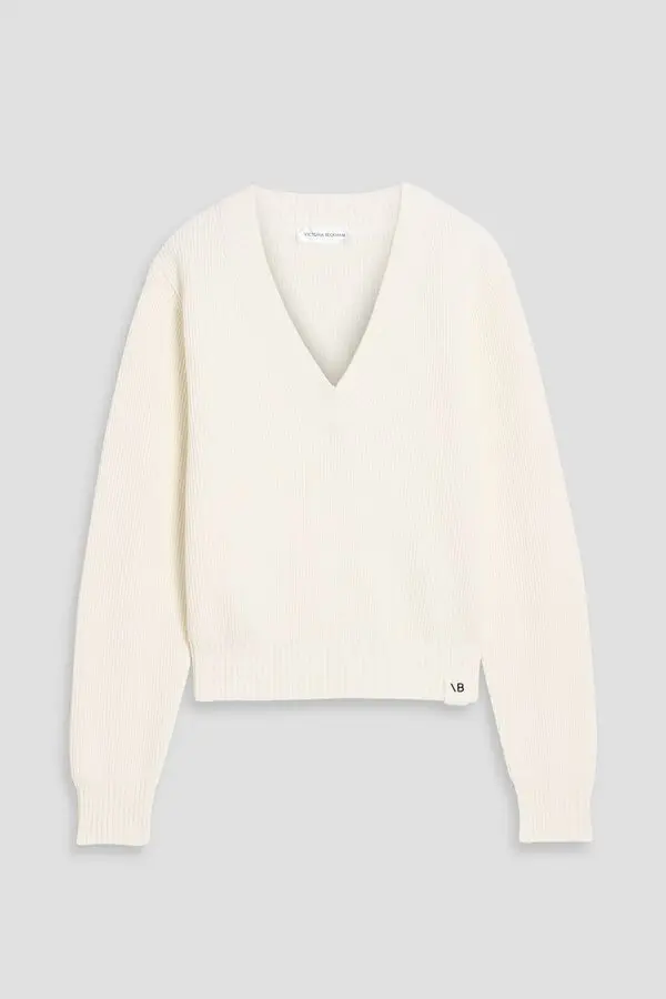 Victoria Beckham Ribbed Cotton And Silk Blend V-neck Sweater