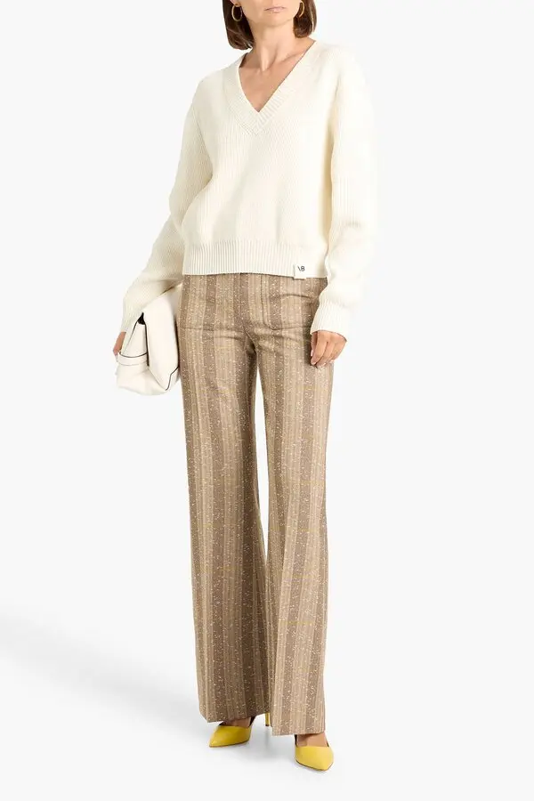 Victoria Beckham Ribbed Cotton And Silk Blend V-neck Sweater