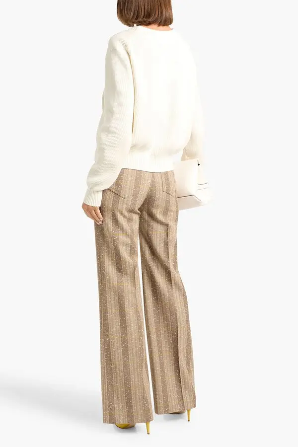 Victoria Beckham Ribbed Cotton And Silk Blend V-neck Sweater