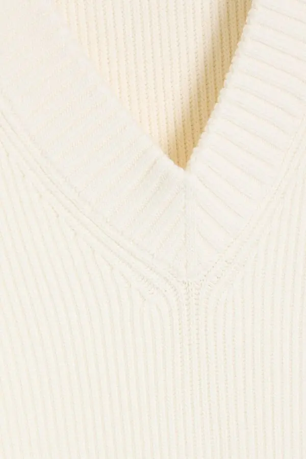 Victoria Beckham Ribbed Cotton And Silk Blend V-neck Sweater