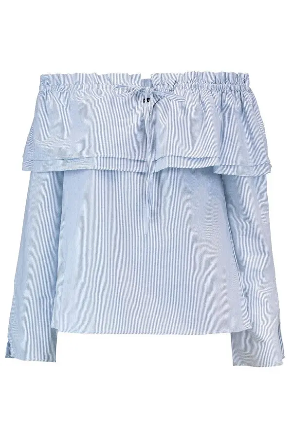 Walter Baker Jerry Offtheshoulder Ruffled Striped Cottonpoplin Top - Blue