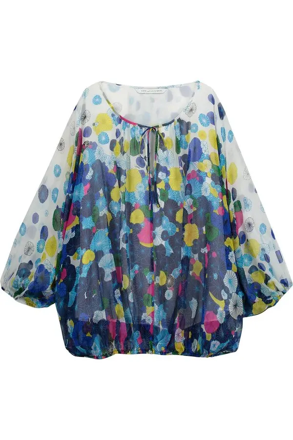 Diane Von Furstenberg Emelia Printed Silkchiffon Blouse - Azure