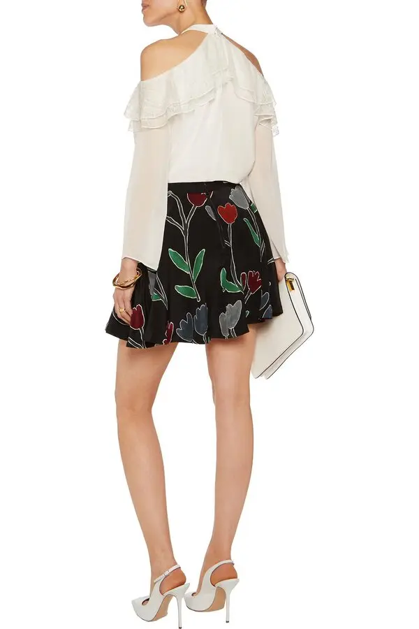 Alice + Olivia Alice Olivia Laticia Coldshoulder Lacepaneled Chiffon Top