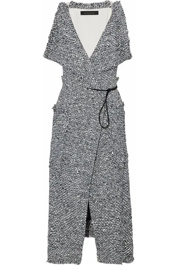 Roland Mouret Belted Frayed Tweed Vest - Navy