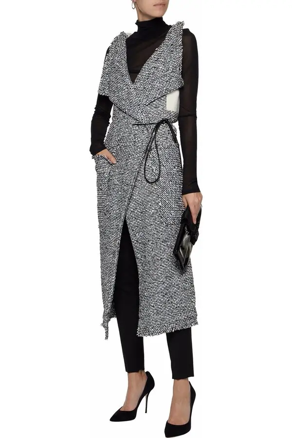 Roland Mouret Belted Frayed Tweed Vest