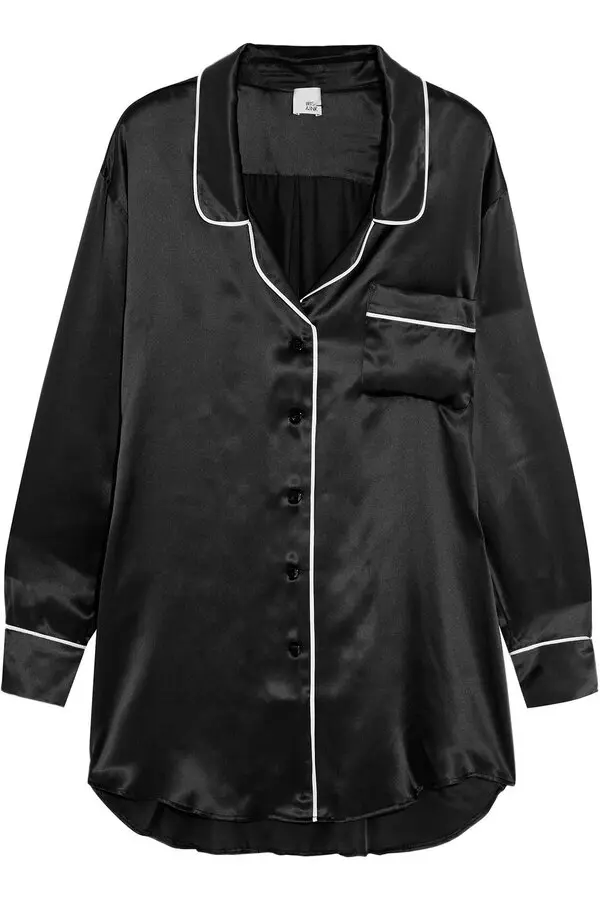 Iris & Ink Sherry Piped Silk-satin Shirt