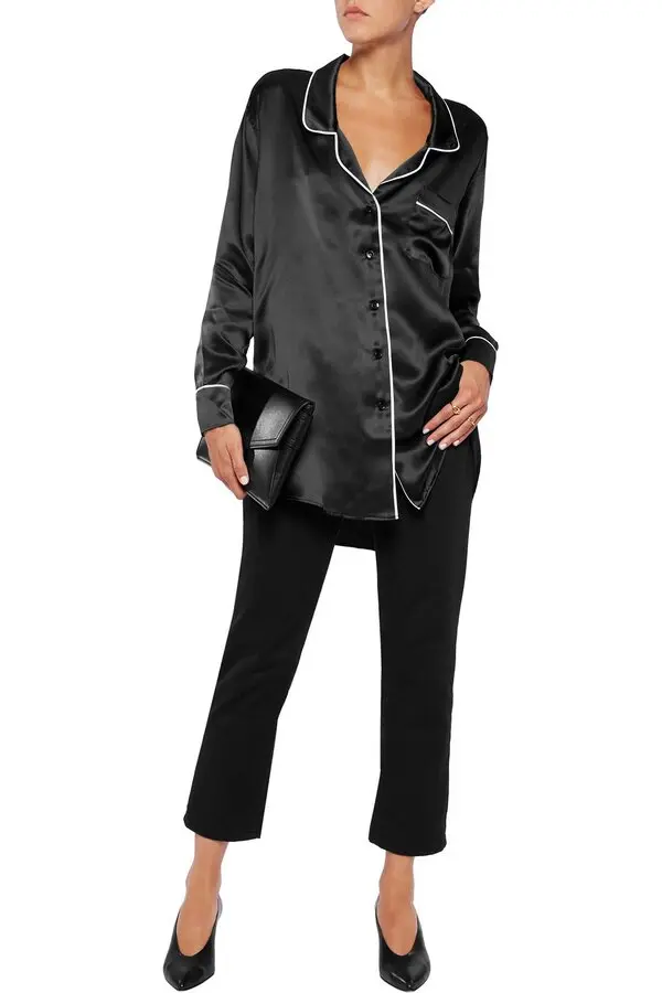 Iris & Ink Sherry Piped Silk-satin Shirt