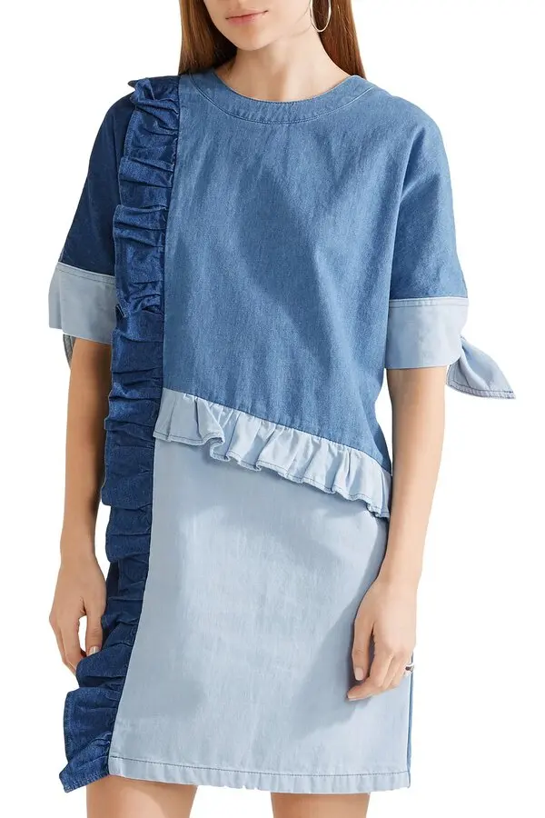 SJYP Ruffled Paneled Denim Mini Dress