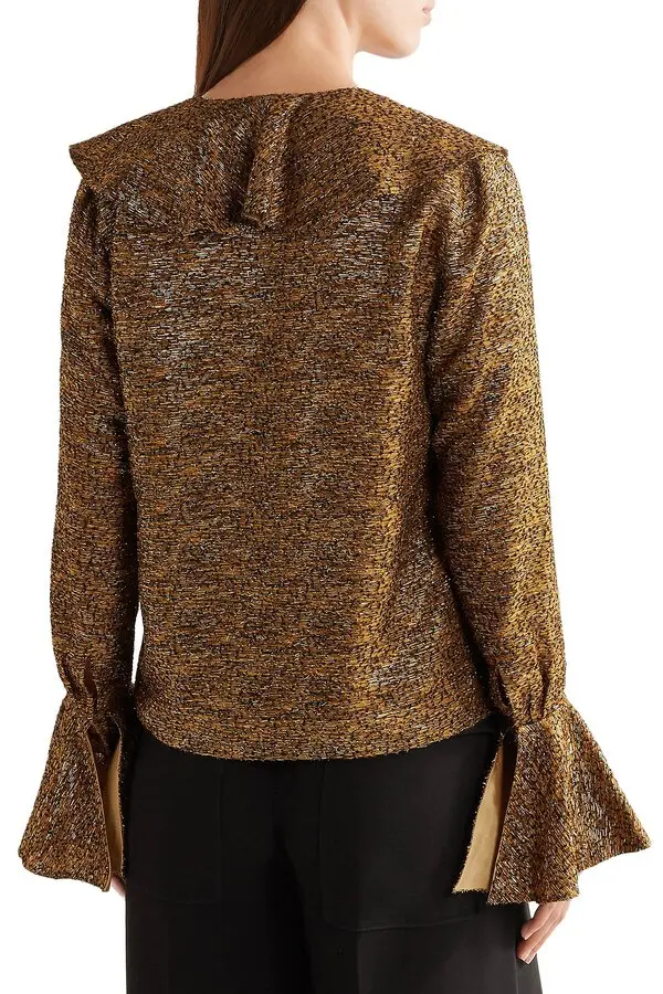 Merchant Archive Metallic Fil Coupé Ruffled Blouse