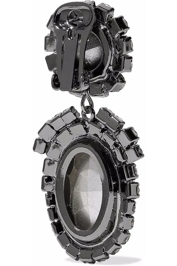 KENNETH JAY LANE Gunmetaltone Crystal Clip Earrings