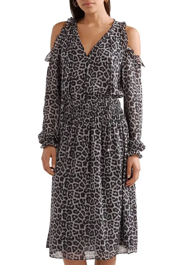 Michael Kors Cold-shoulder Leopard Print Crepe Dress