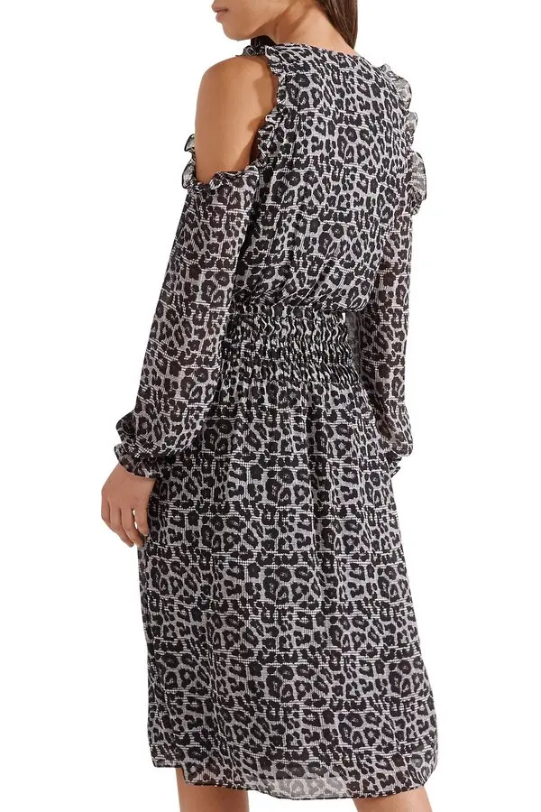 Michael Kors Cold-shoulder Leopard Print Crepe Dress
