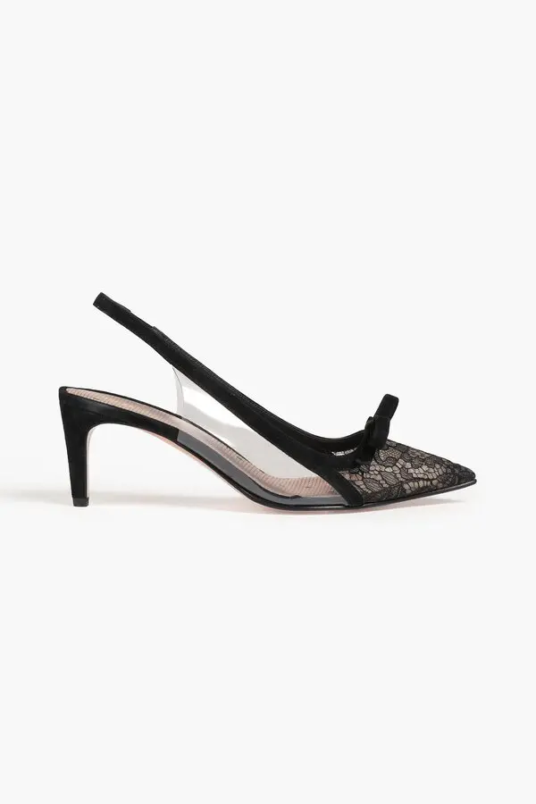Red Valentino Sandie Bowdetailed Lace, Suede And Pvc Slingback Pumps - Black