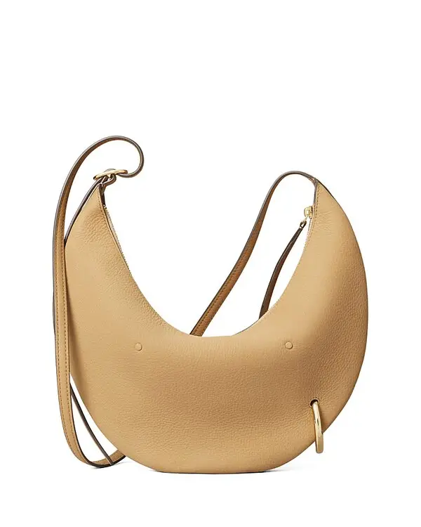 Tory Burch Pierced Nubuck Leather Crossbody Bag - Stone