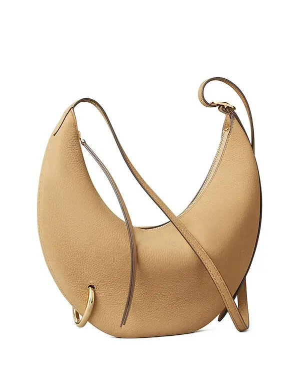 Tory Burch Pierced Nubuck Leather Crossbody Bag - Stone