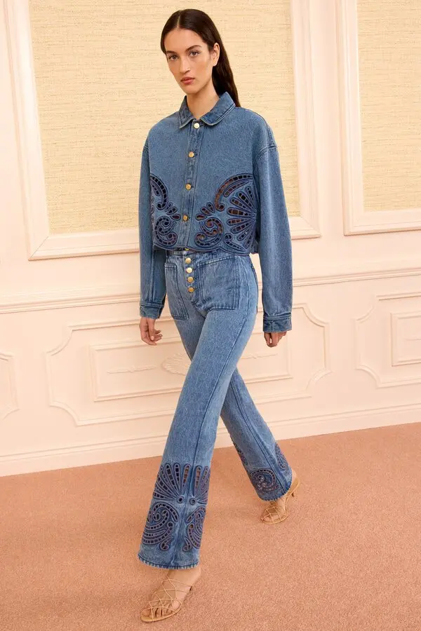 Ulla Johnson Bobbi Embroidered Denim Jacket