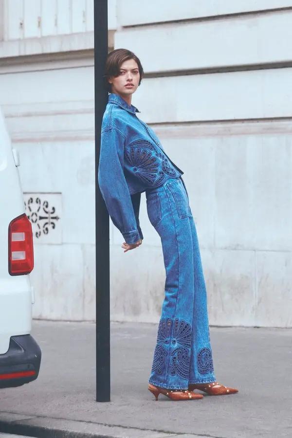 Ulla Johnson Bobbi Embroidered Denim Jacket