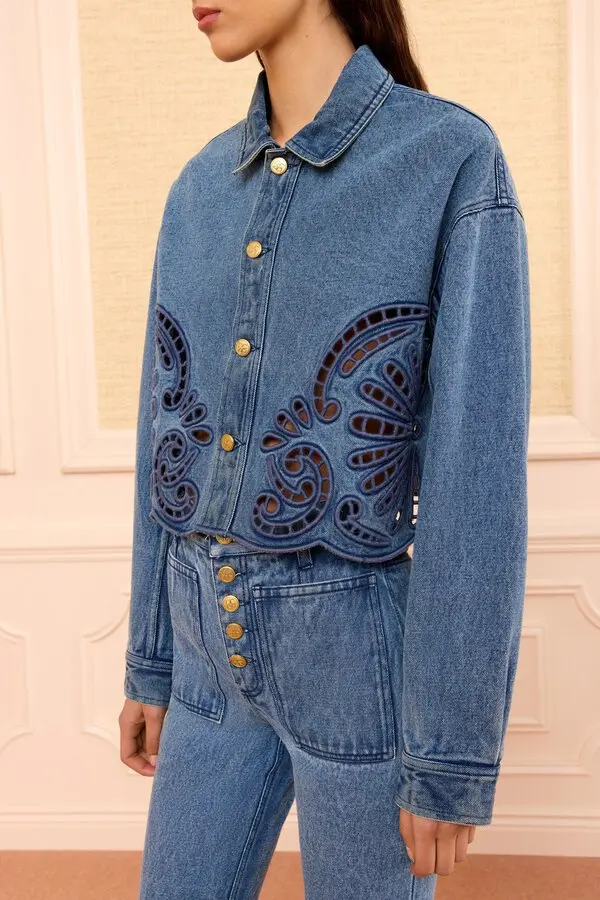 Ulla Johnson Bobbi Embroidered Denim Jacket - River