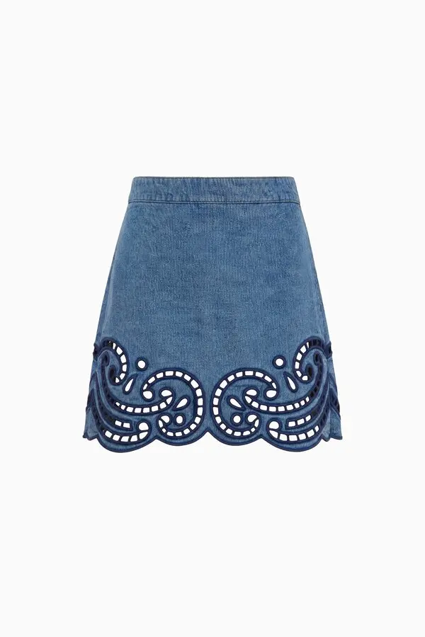 Ulla Johnson Cadiz Eyelet Denim Mini Skirt - River