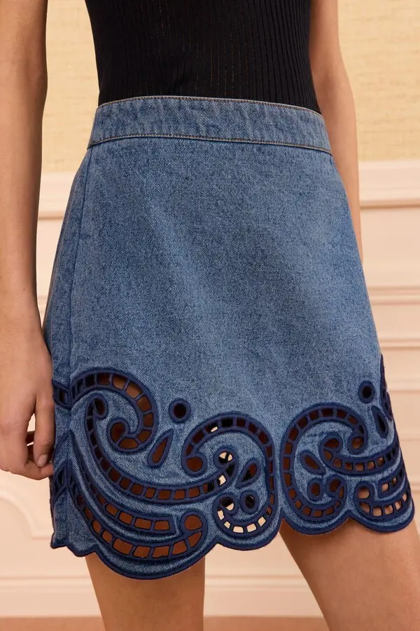 Ulla Johnson Cadiz Eyelet Denim Mini Skirt - River