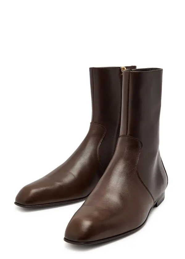 Khaite Glossed Leather Ankle Boots - Brown