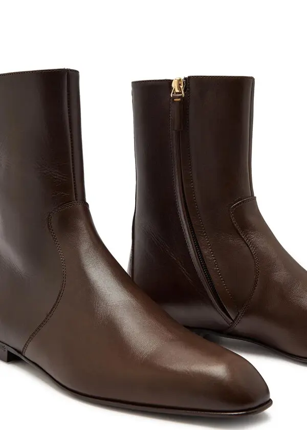 Khaite Glossed Leather Ankle Boots - Brown